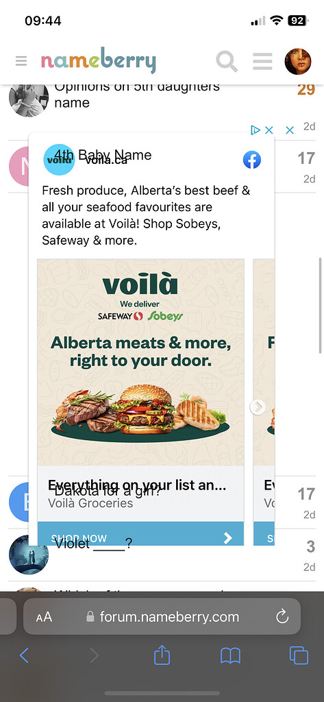Issues with Ads (Mobile) - All About Nameberry - Nameberry